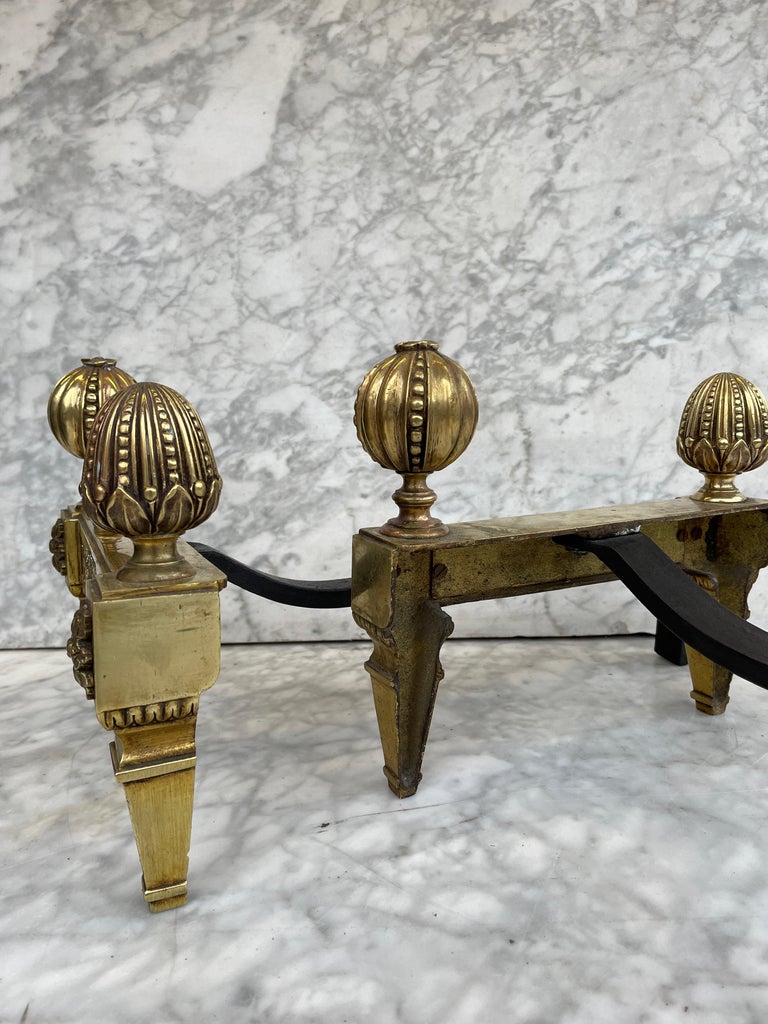 Antique French Andirons or Firedogs, Cast iron and Brass For Sale at ...