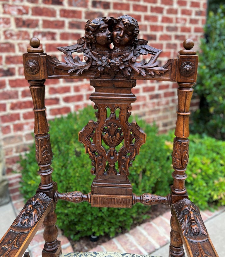 Antique French Arm Chairs Pair Cherubs Angels Carved Walnut Blue ...