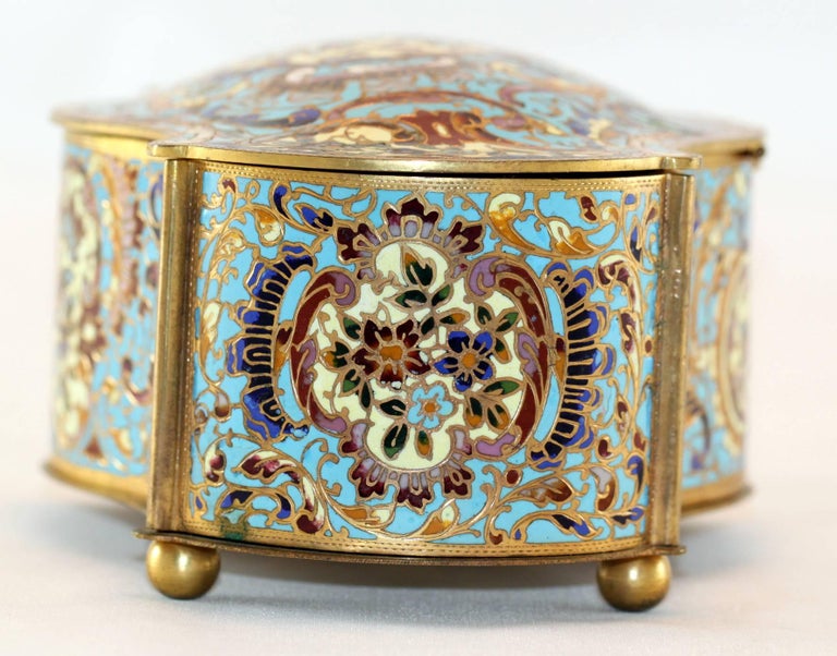 Antique French Art Deco Brass and Enamel Jewelry Box, circa 1930s at ...