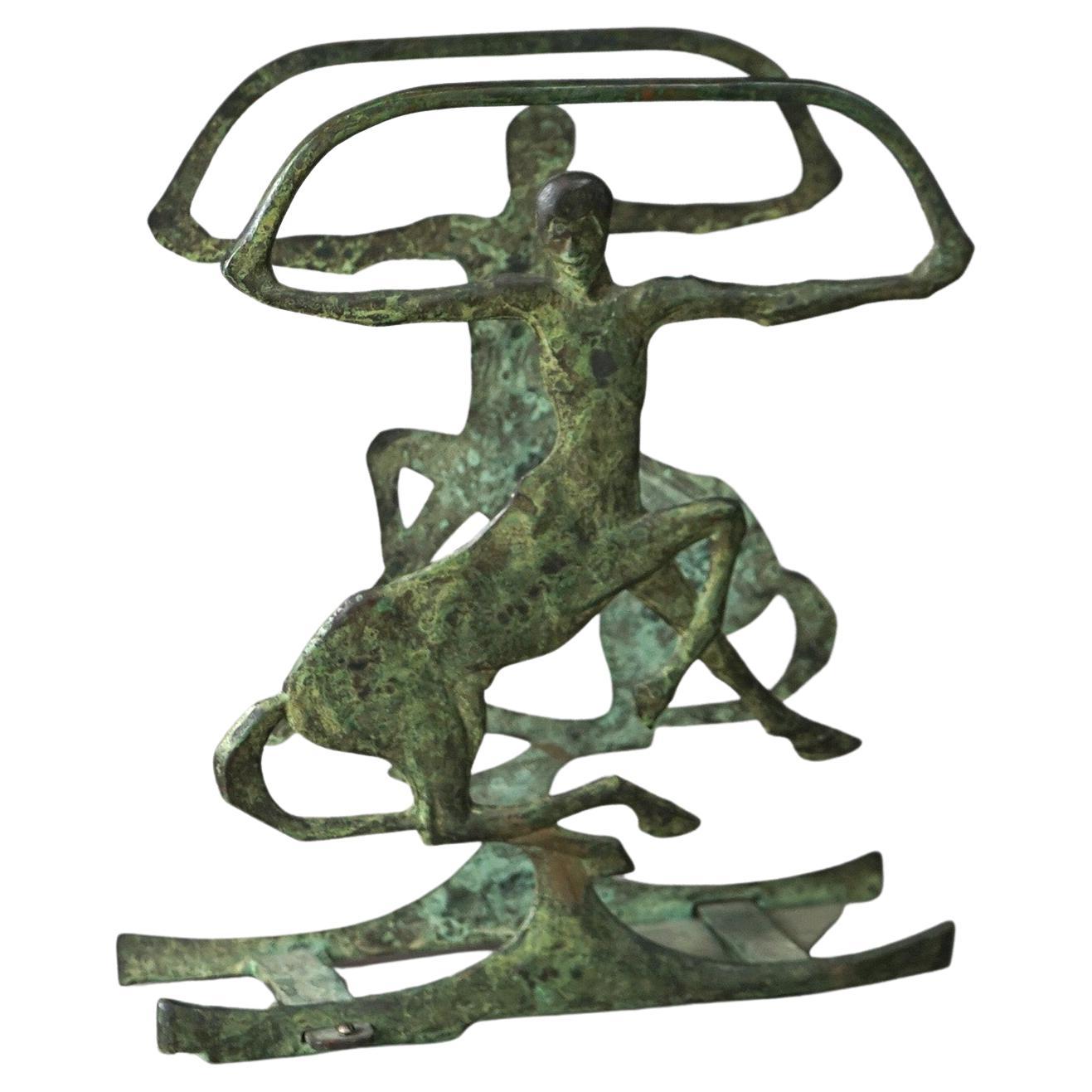 Antique French Art Deco Figural Centaur Verdigris Bronze Magazine Rack ...
