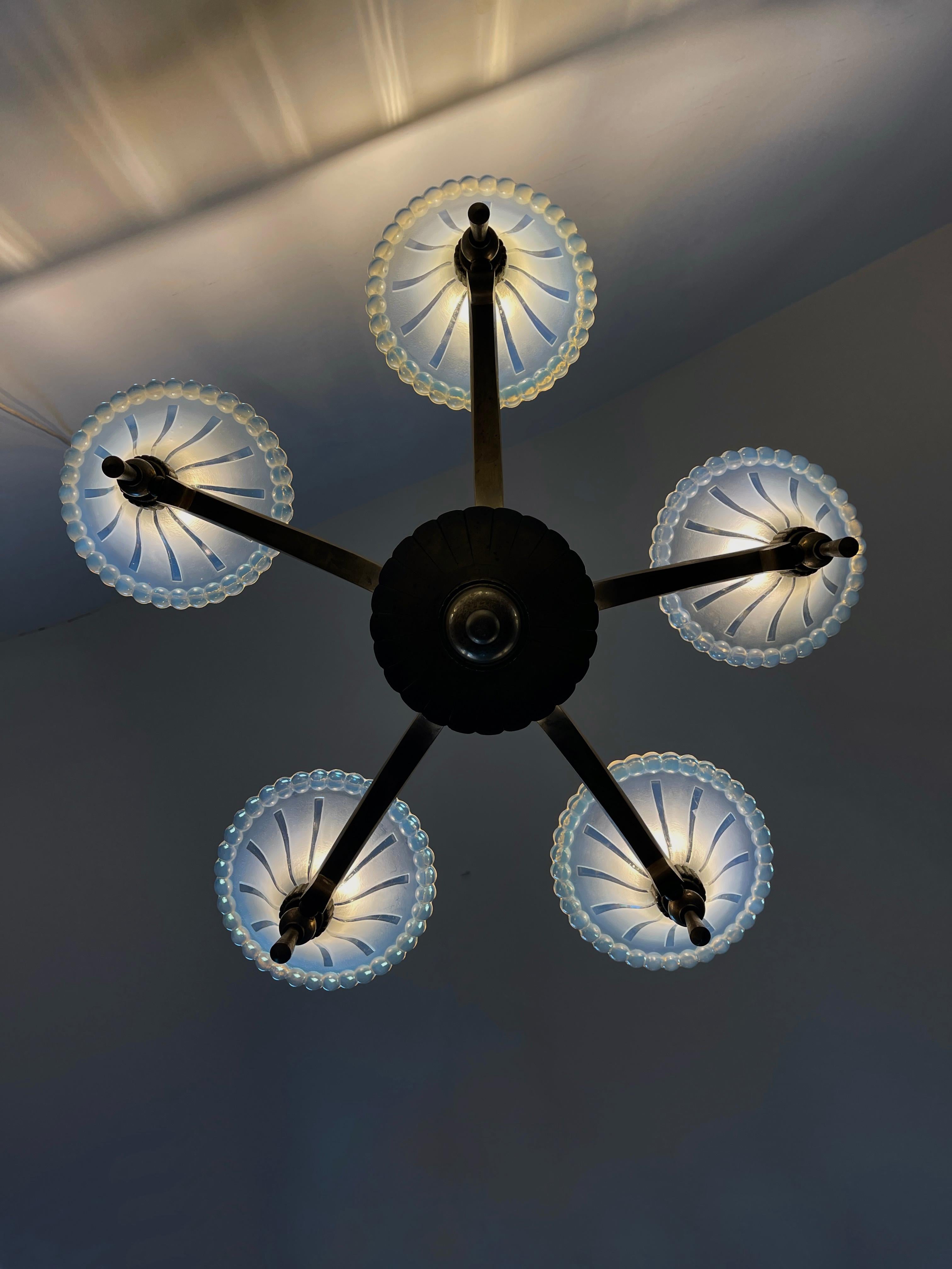 Antique French Art Deco Petitot and Ezan Glass Ceiling Pendant ...