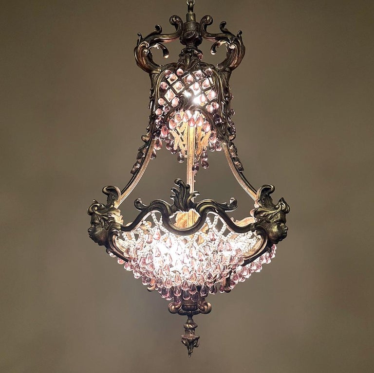 Antique French Art Nouveau Bronze and Crystal Chandelier For Sale at ...