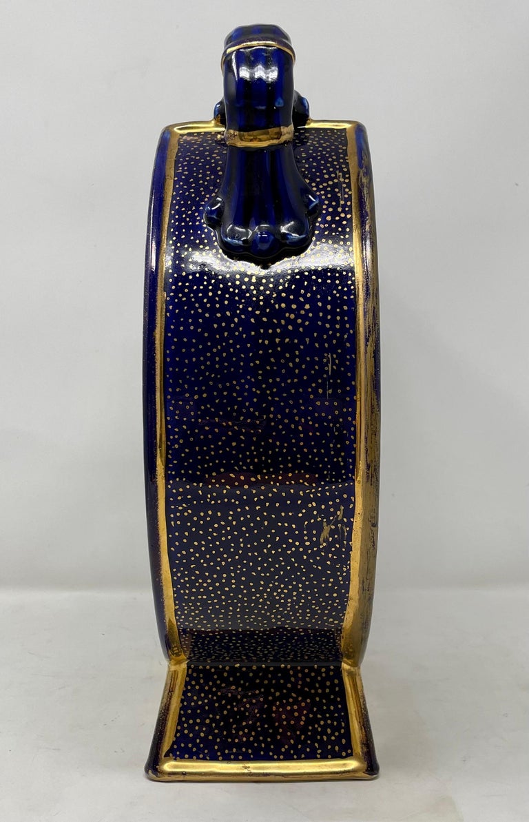 Antique French Art Nouveau Cobalt and Gold Porcelain Moon-Shaped Vase ...