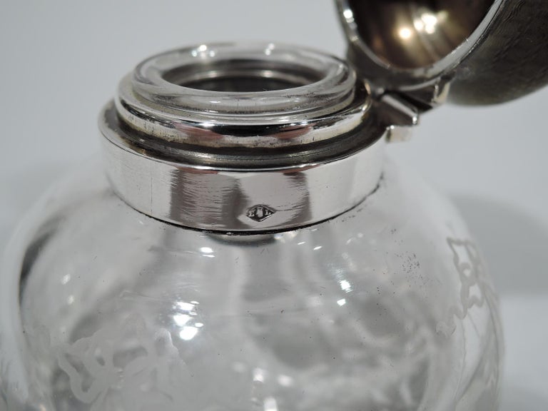 Antique French Art Nouveau Silver and Enamel Inkwell For Sale at 1stDibs