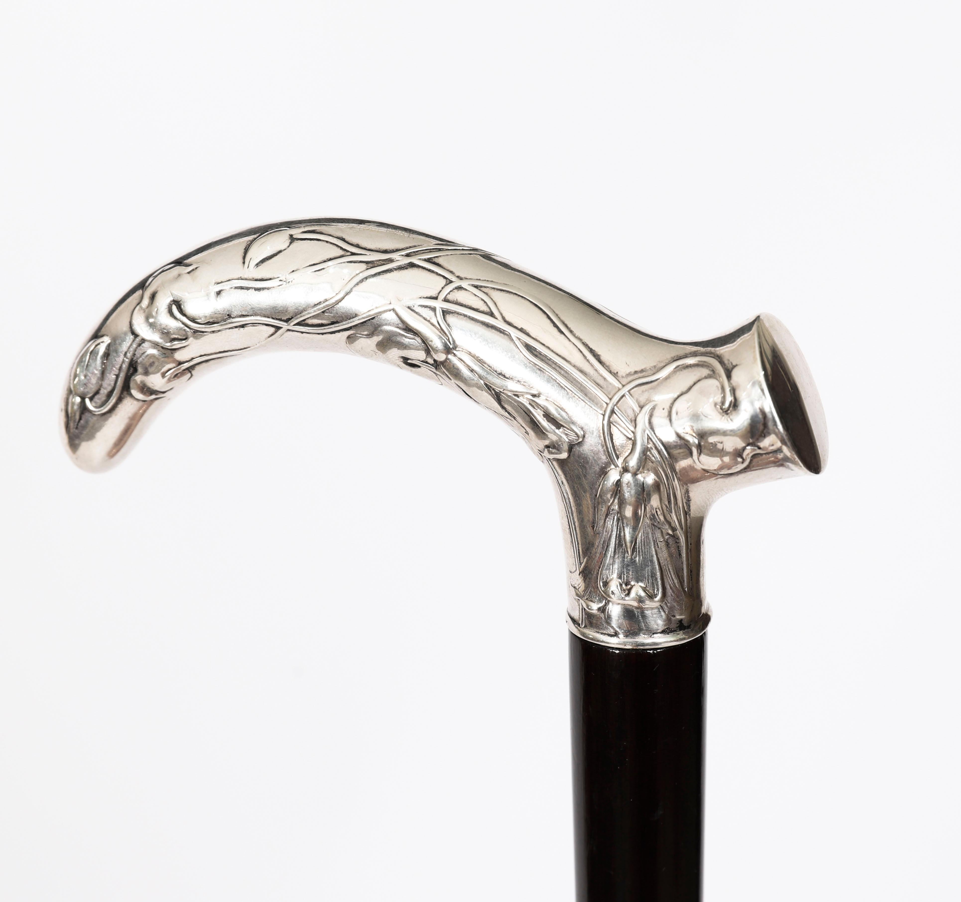 Antique French Art Nouveau Silver Topped Walking Cane Stick 19th ...