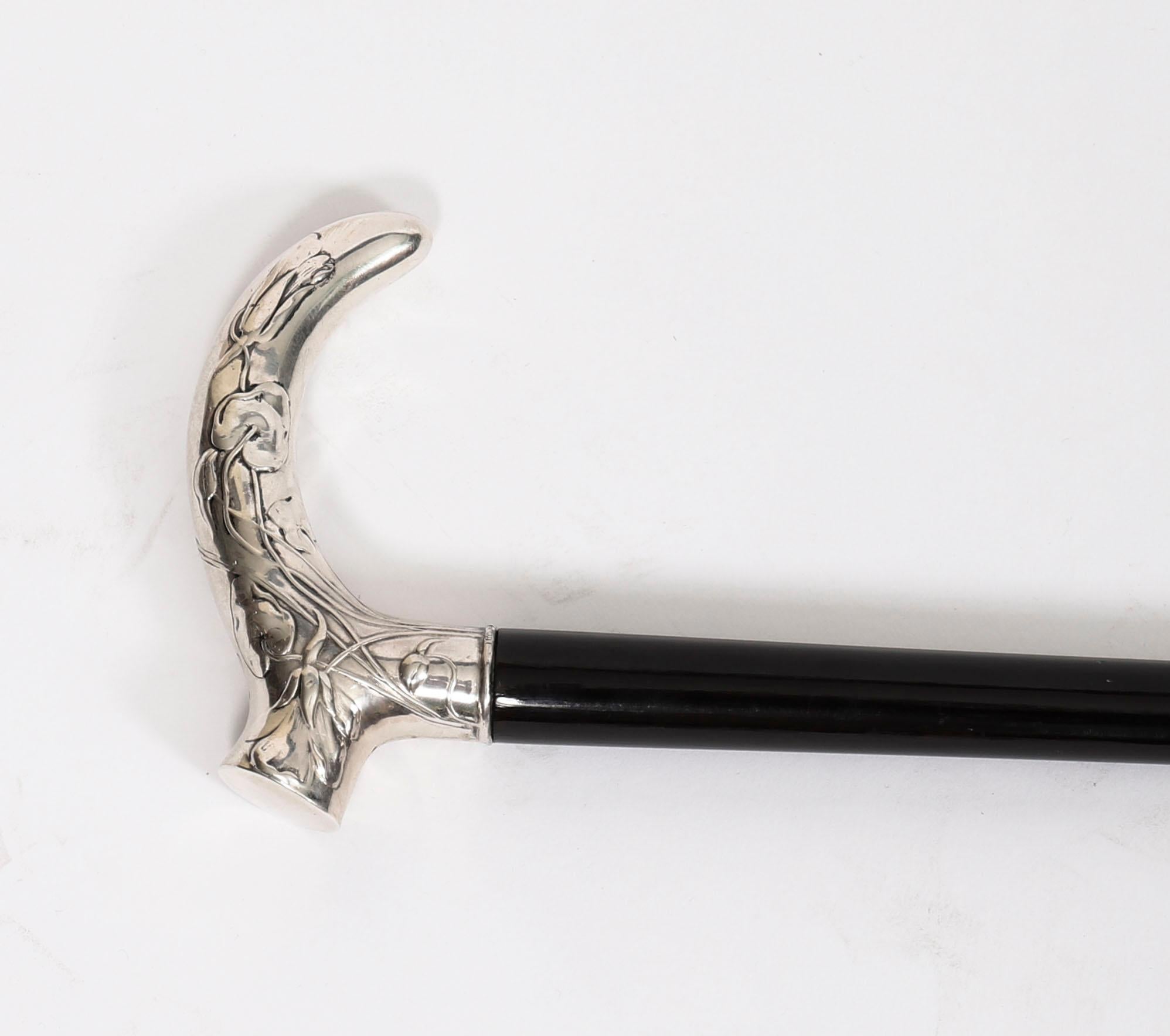 Antique French Art Nouveau Silver Topped Walking Cane Stick 19th ...