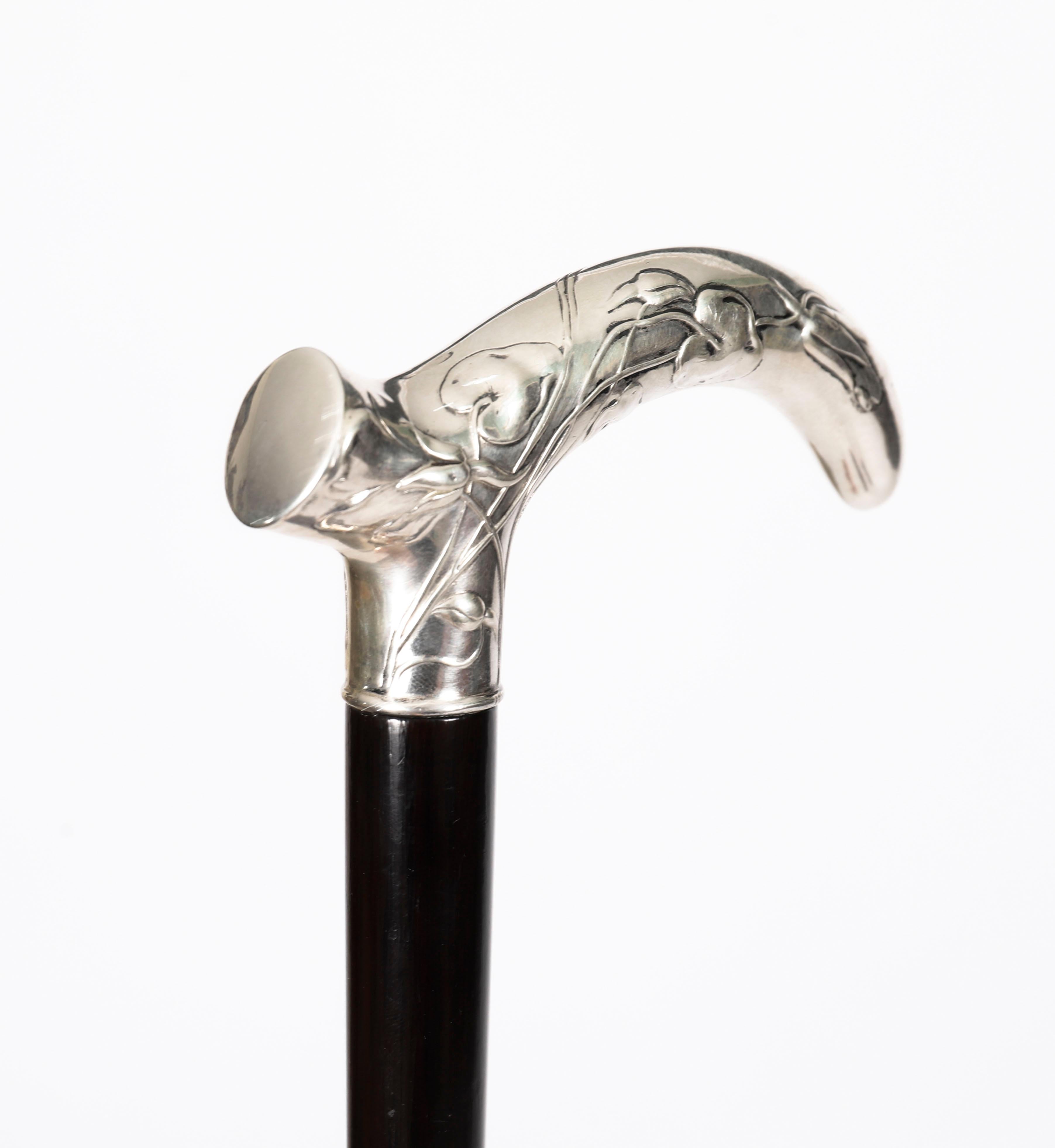 Antique French Art Nouveau Silver Topped Walking Cane Stick 19th ...