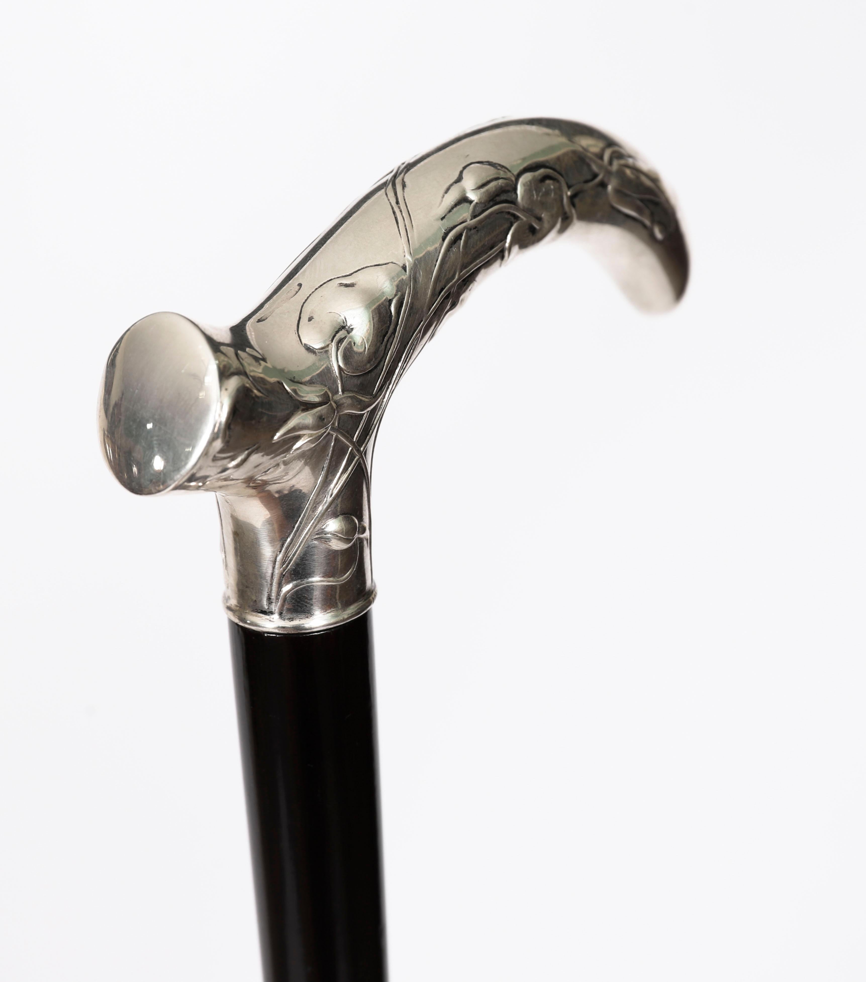 Antique French Art Nouveau Silver Topped Walking Cane Stick 19th ...