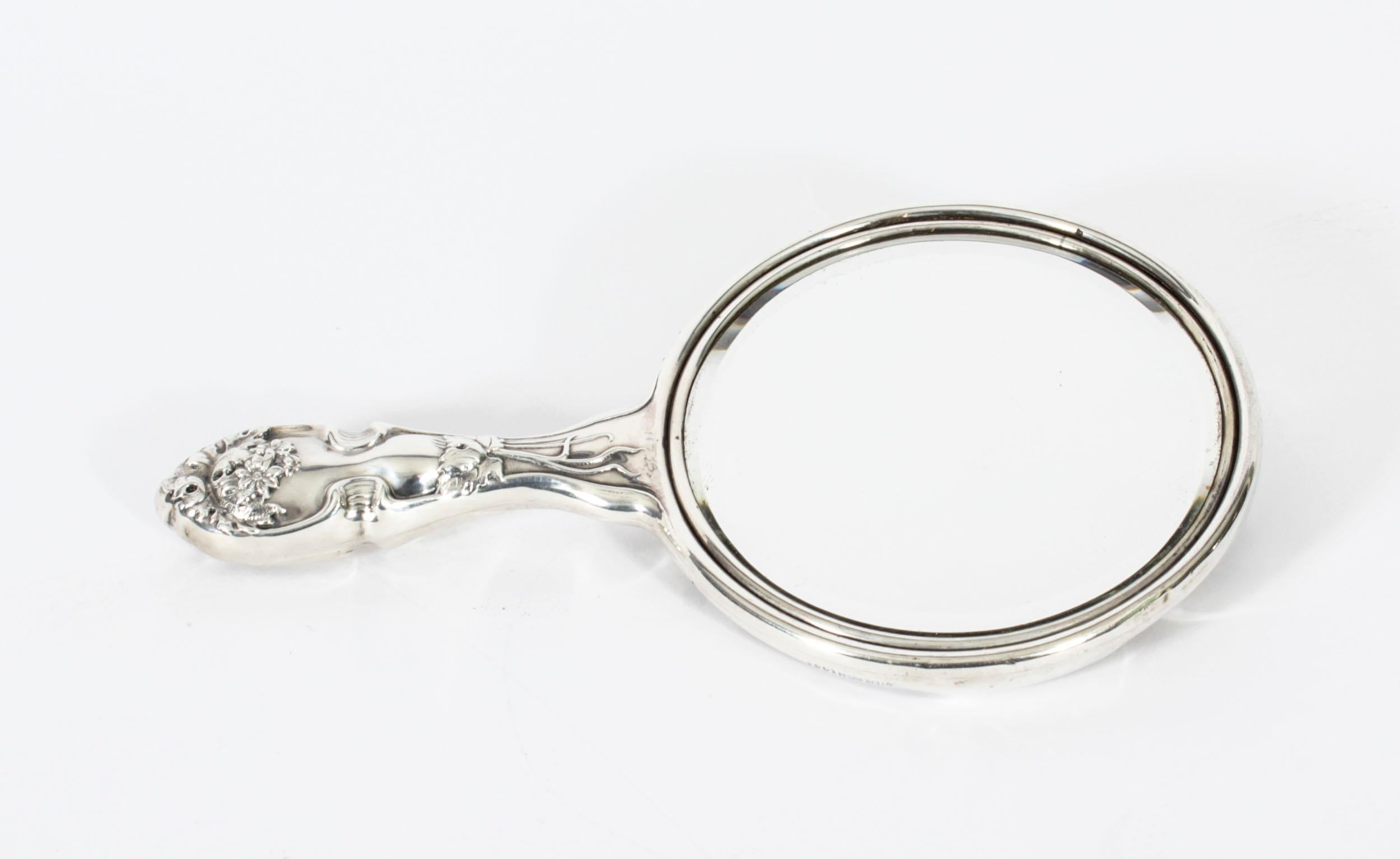 Antique French Art Nouveau Sterling Silver Hand Mirror 19th Century at ...