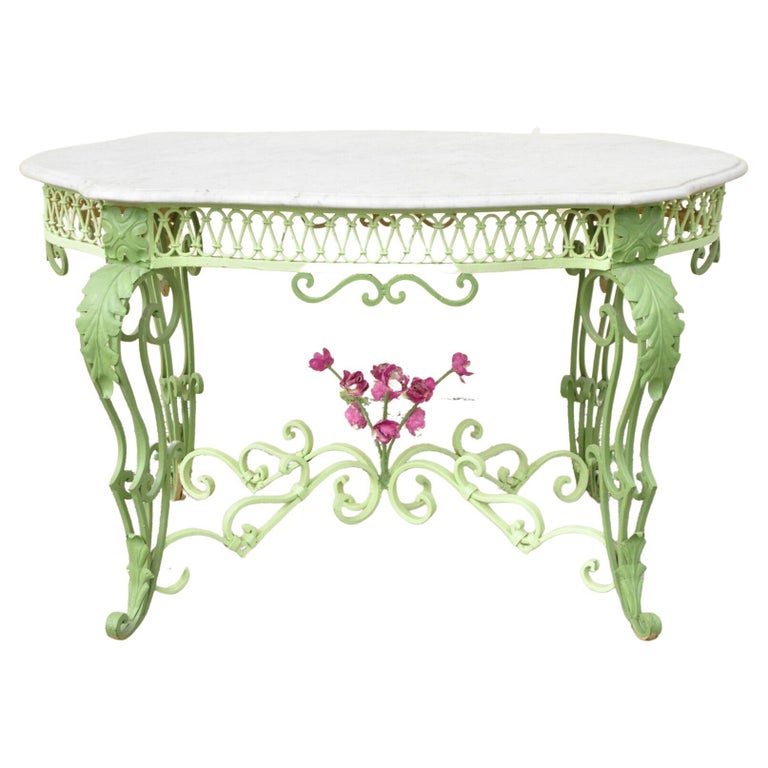 Antique French Art Nouveau Wrought Iron Marble Turtle Top Console ...