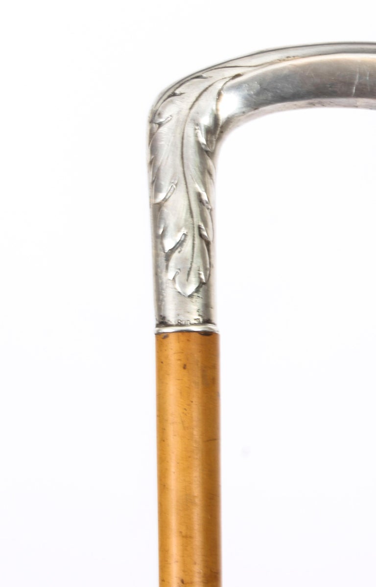 Antique French Art Noveau Silver Ebonized Walking Cane Stick 19th ...