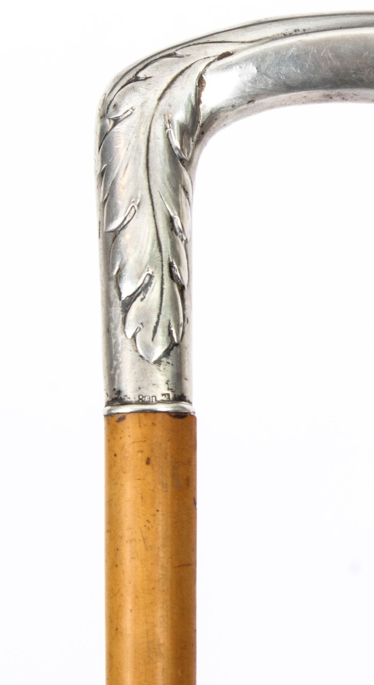Antique French Art Noveau Silver Ebonized Walking Cane Stick 19th ...