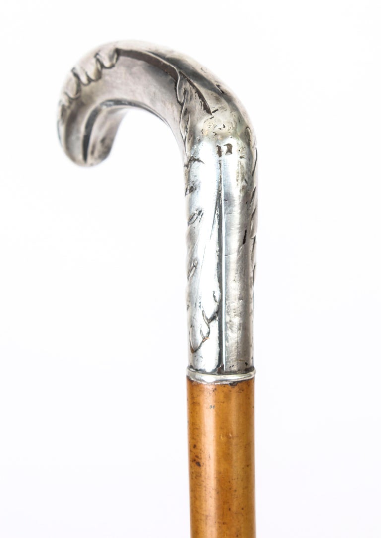 Antique French Art Noveau Silver Ebonized Walking Cane Stick 19th ...