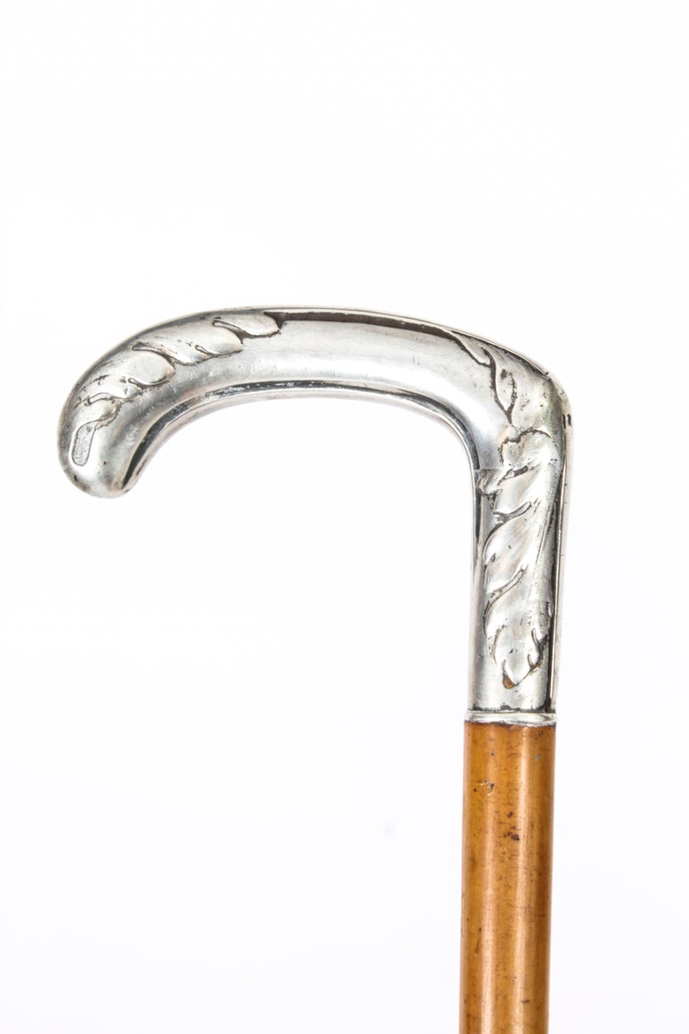 Antique French Art Noveau Silver Ebonized Walking Cane Stick 19th ...