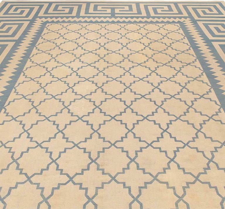 Antique French Aubusson Rug in Beige and Blue at 1stDibs