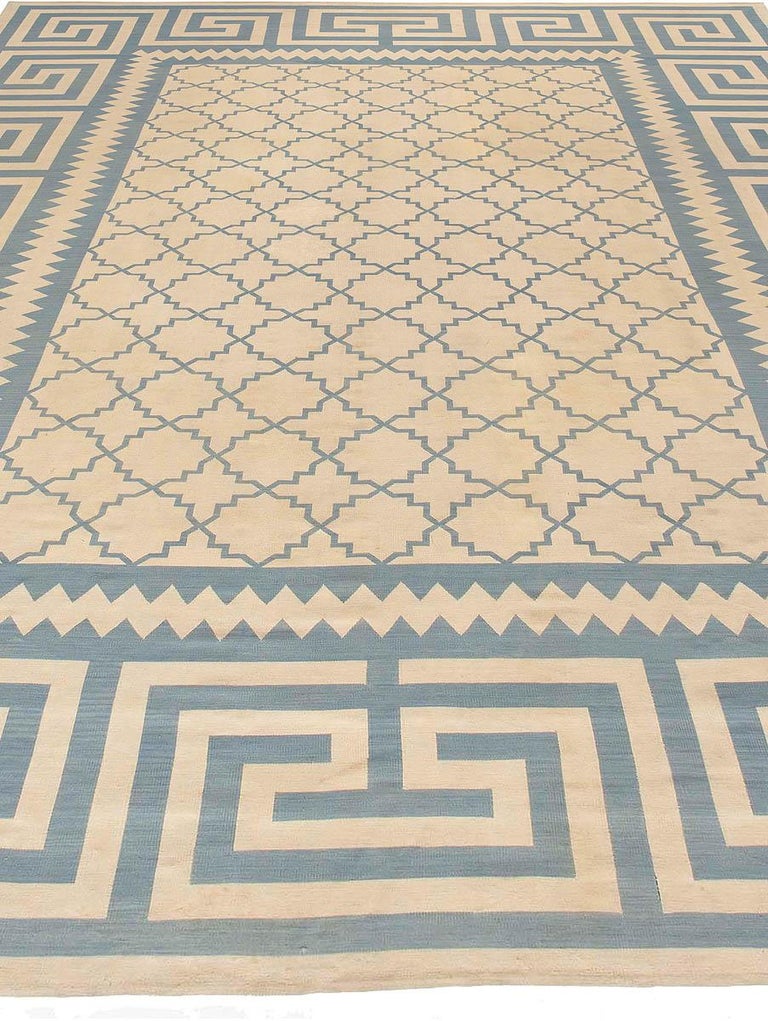 Antique French Aubusson Rug in Beige and Blue at 1stDibs