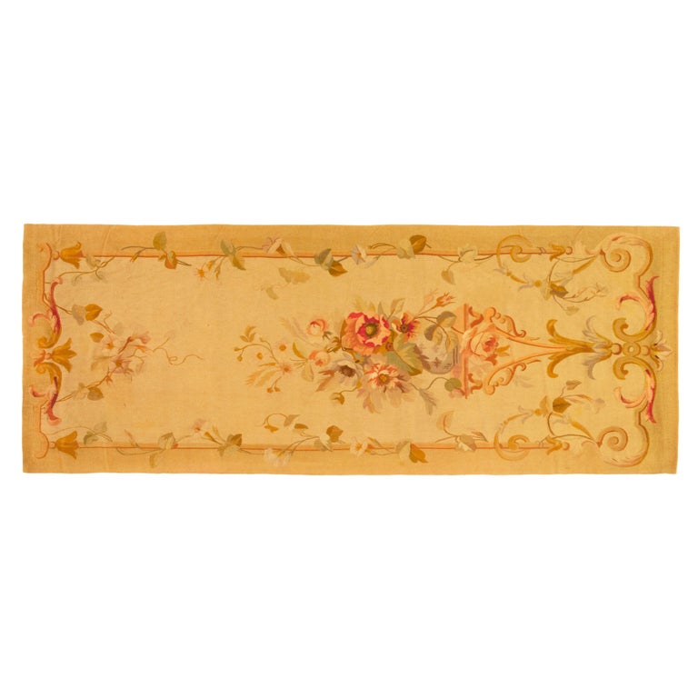 Antique French Aubusson Rug, in Runner size W/ Central Medallion and ...