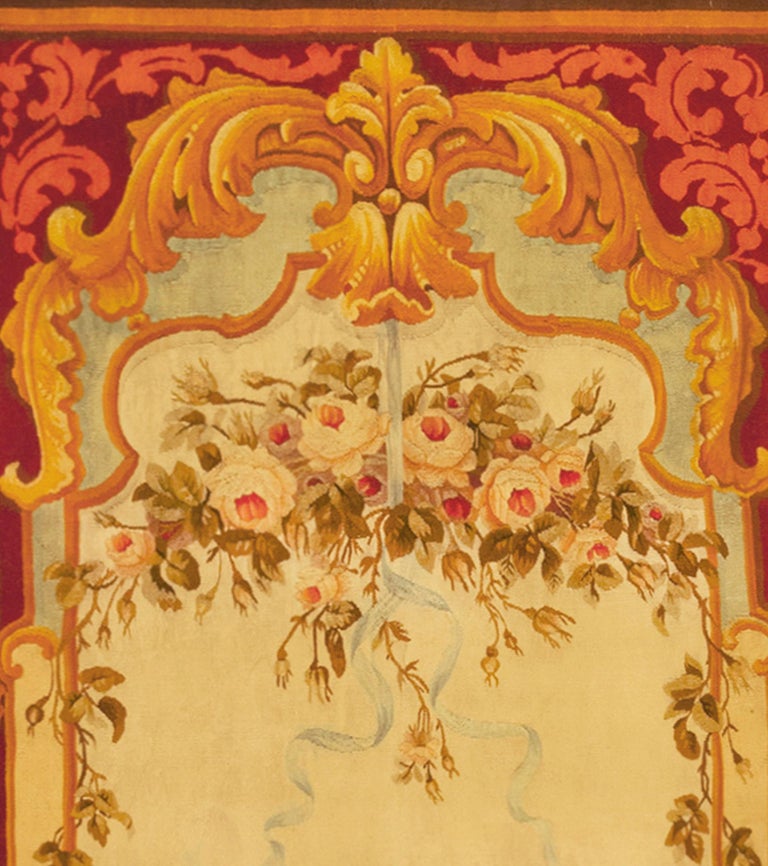 Antique French Aubusson Rug, in Runner size W/ Floral Elements and ...