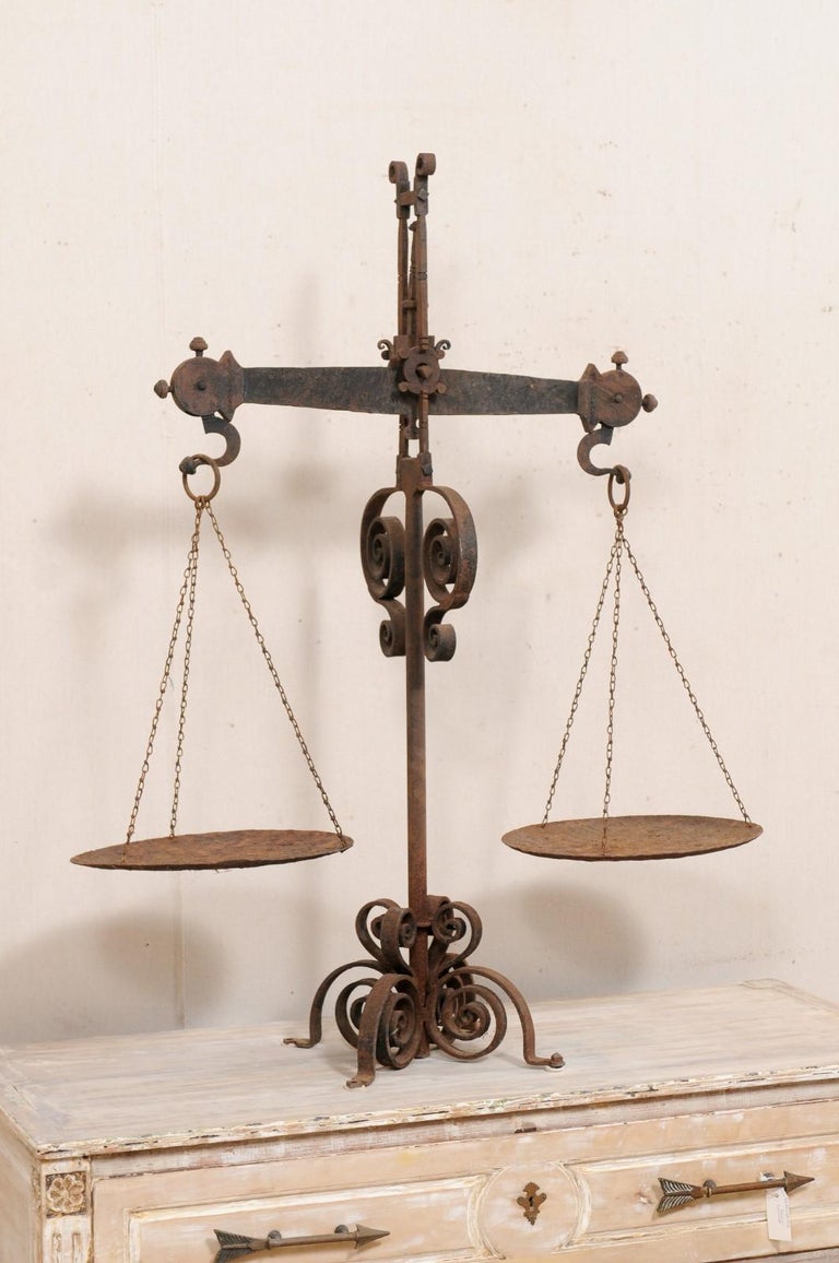 Antique French Balance Scale, Freely Moving and Lovely Scrolling Iron ...