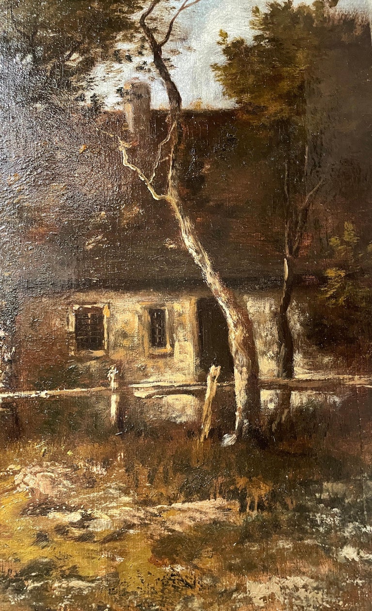 Antique French Barbizon School Oil on Canvas Landscape Painting by Leon ...