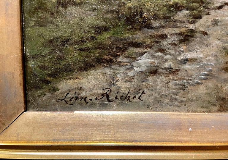 Antique French Barbizon School Oil on Canvas Painting by Léon Richet ...