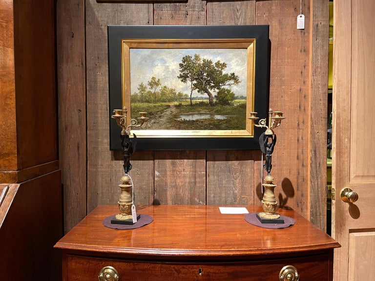 Antique French Barbizon School Oil on Canvas Painting by Léon Richet ...