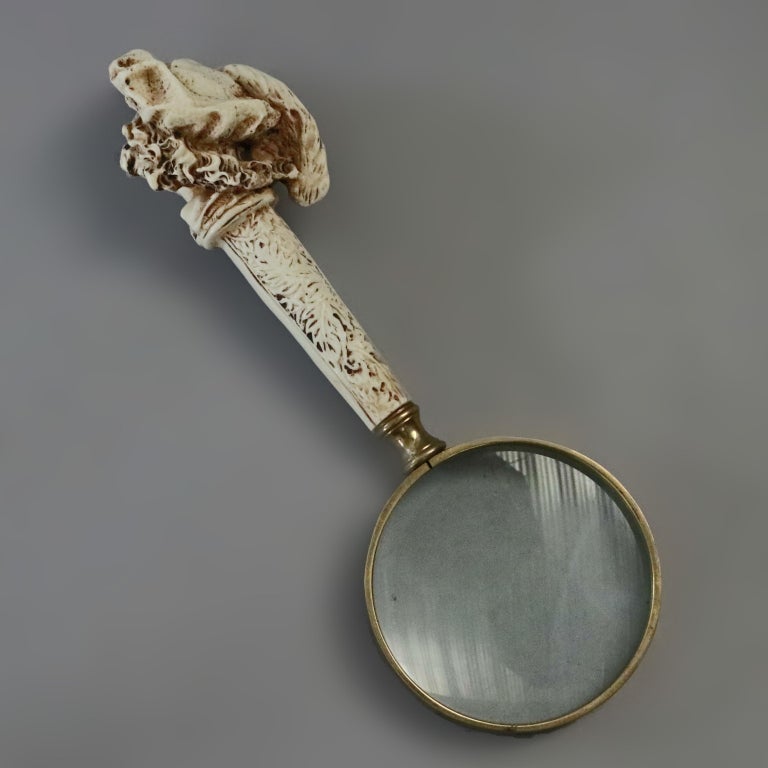French Baroque Style Hand Carved Bone Figural Magnifying Glass, 19th ...