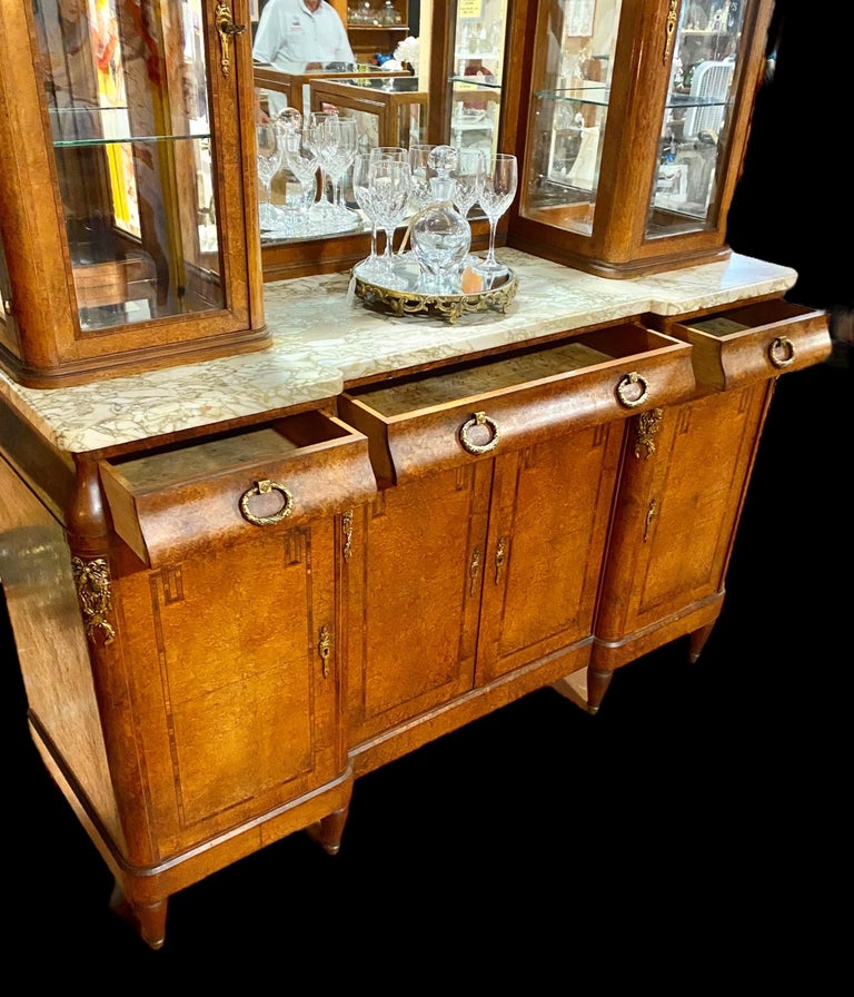 Antique French Beaux Arts Inlaid Bird’S-Eye Maple and Marble Sideboard/Bar For Sale at 1stDibs