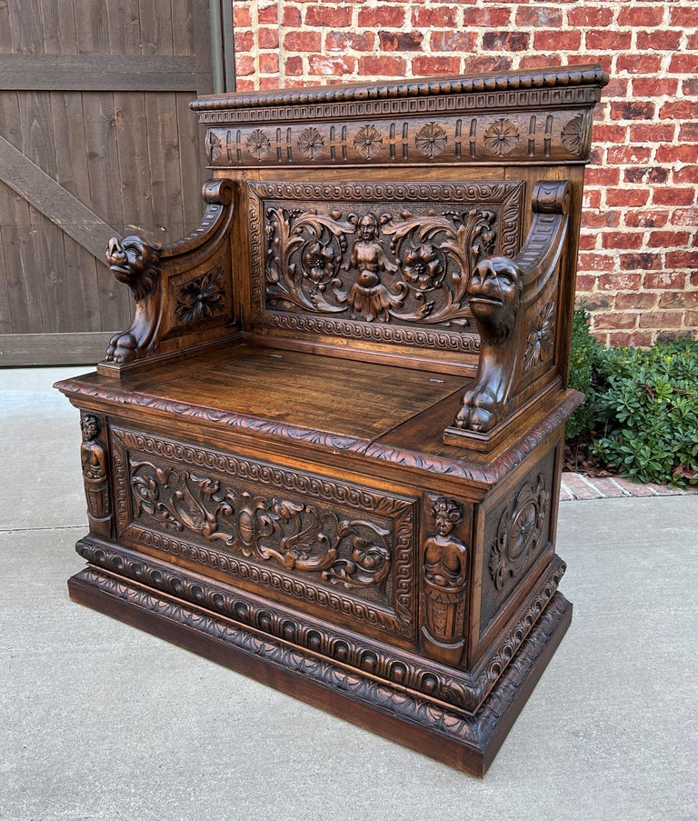 Antique French Bench Chair Settee Hall Bench Renaissance Revival Walnut ...