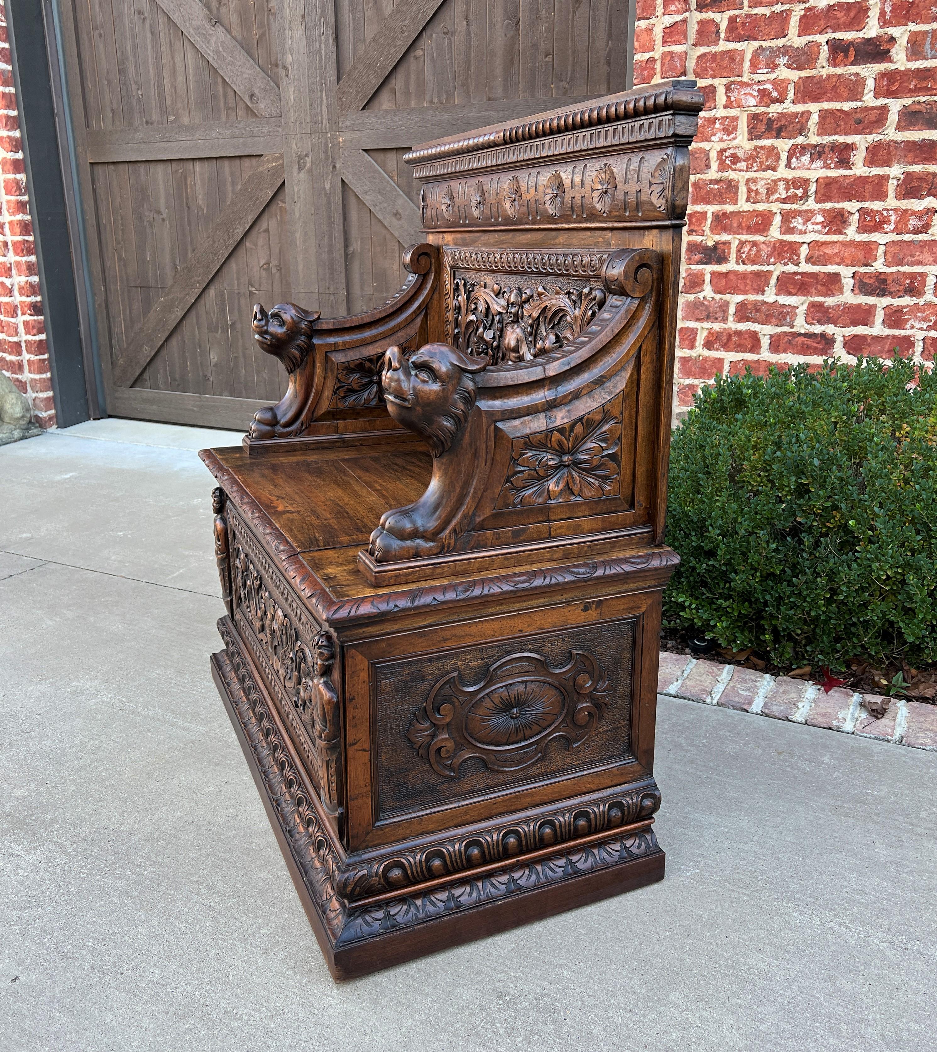 Antique French Bench Chair Settee Hall Bench Renaissance Revival Walnut ...