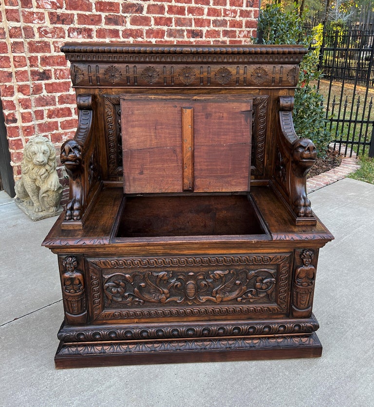 Antique French Bench Chair Settee Hall Bench Renaissance Revival Walnut ...
