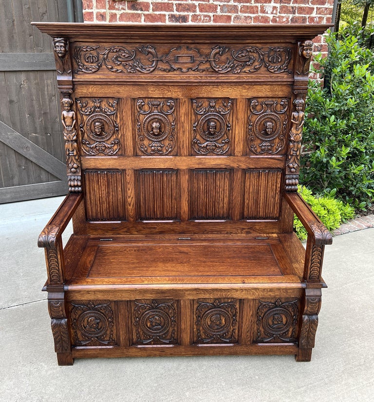 Antique French Bench Chair Settee Hall Bench Trunk Renaissance Revival ...