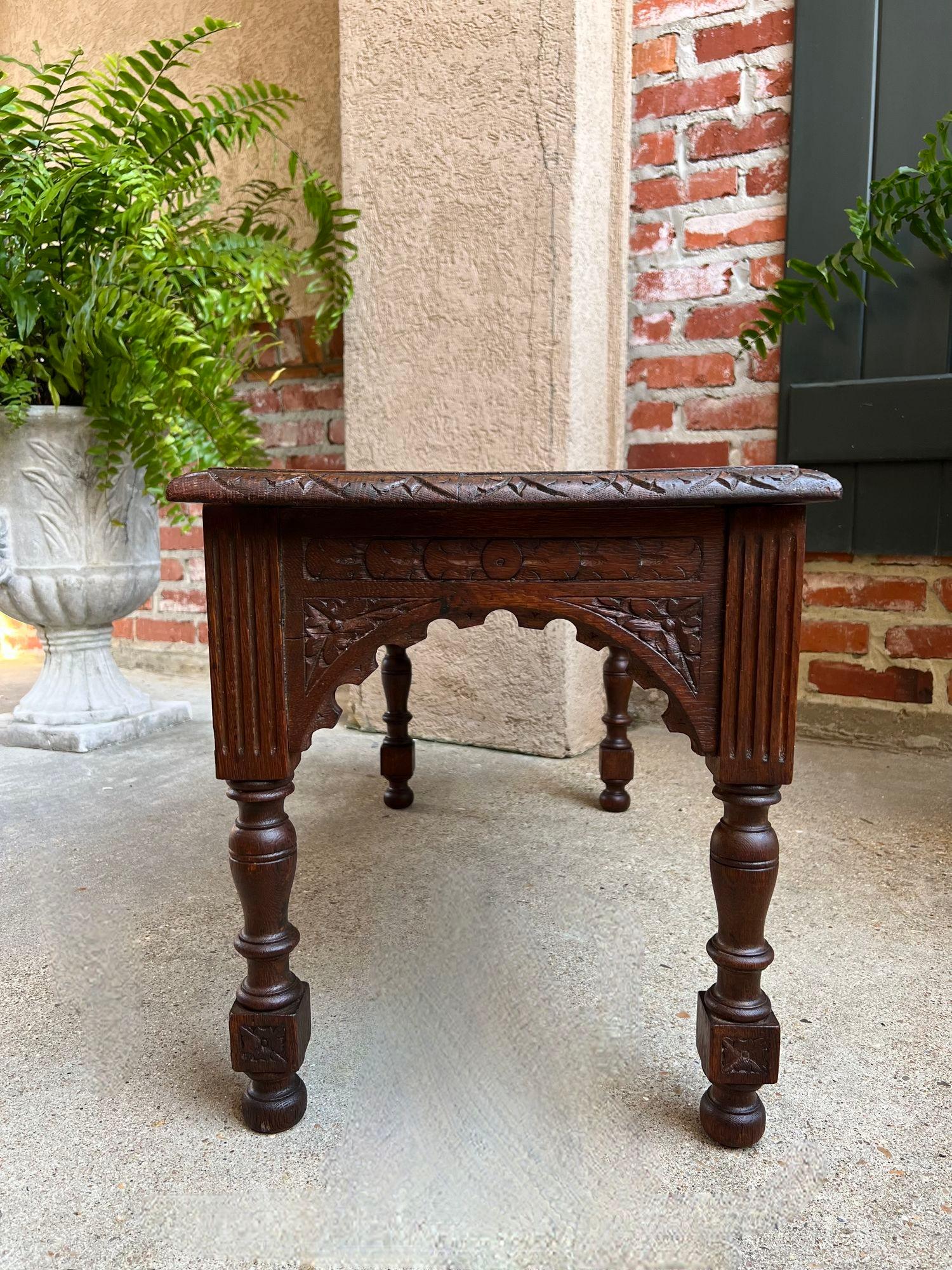 Antique French Bench Stool Gothic Renaissance Coffee Table Carved Oak ...