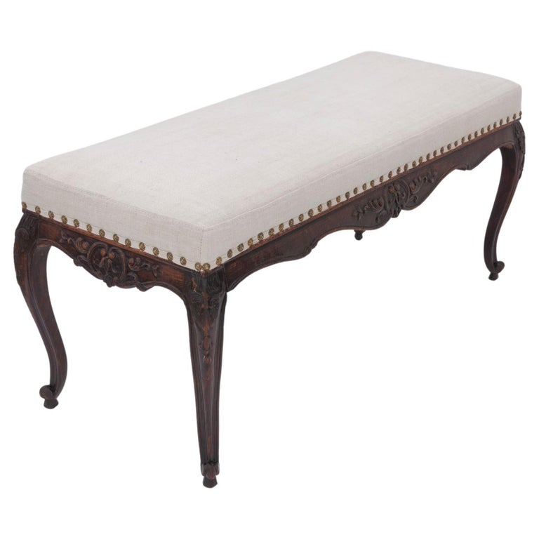 Antique French Bench w Homespun European Linen For Sale at 1stDibs