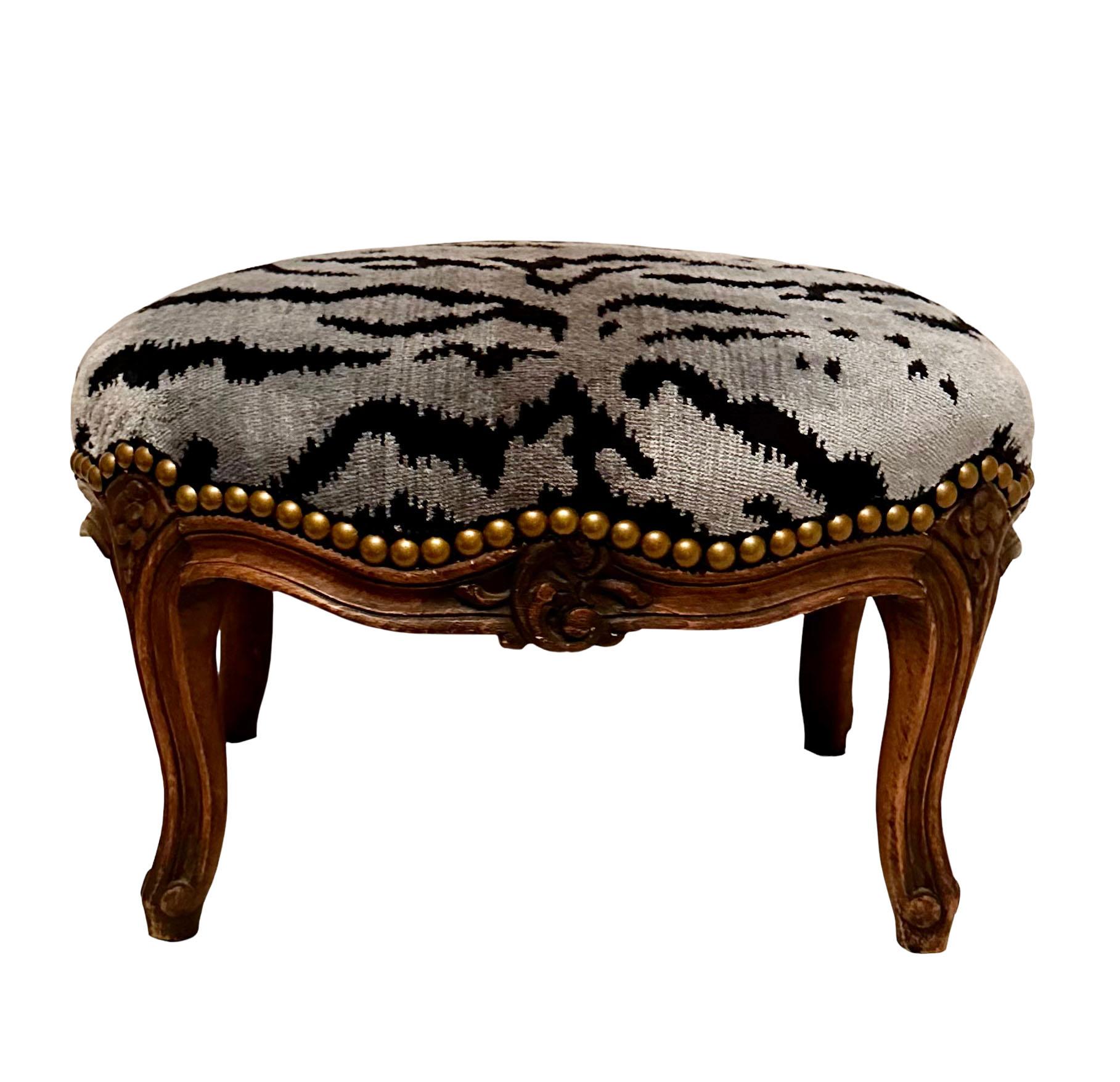 Antique French Bench with Grey Tiger Velvet Scalamandre Upholstery For ...