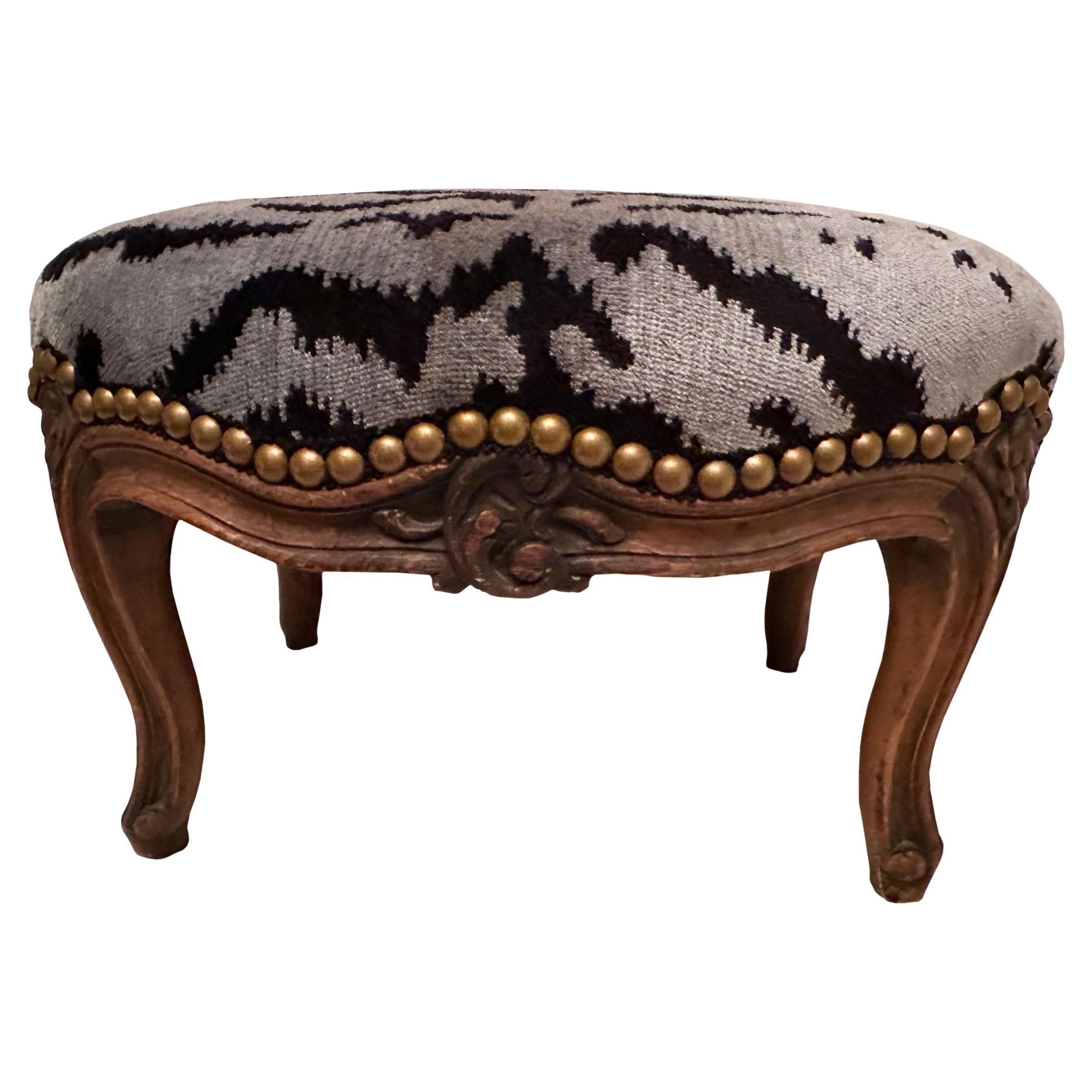 Rattan Bench with Velvet Upholstery Brass Inlay by R&Y Augousti For ...