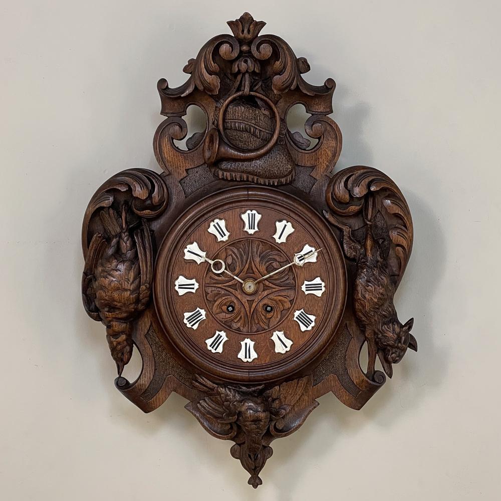 Antique French Black Forest Hand Carved Hunt Wall Clock For Sale at ...