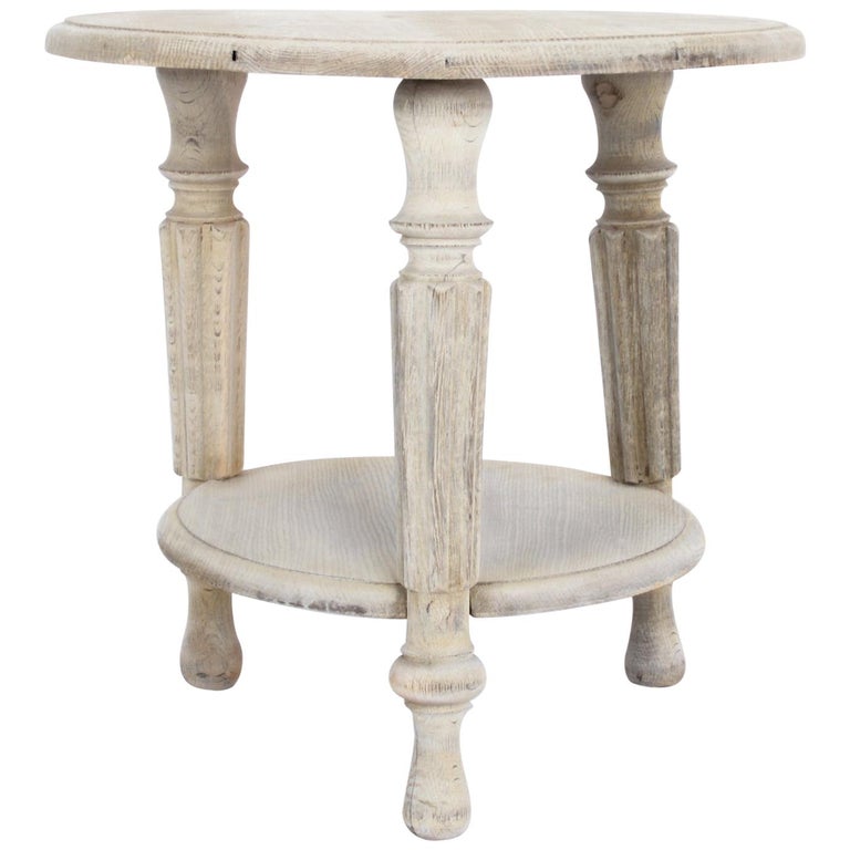 Antique French Bleached Oak Round Side Table at 1stDibs