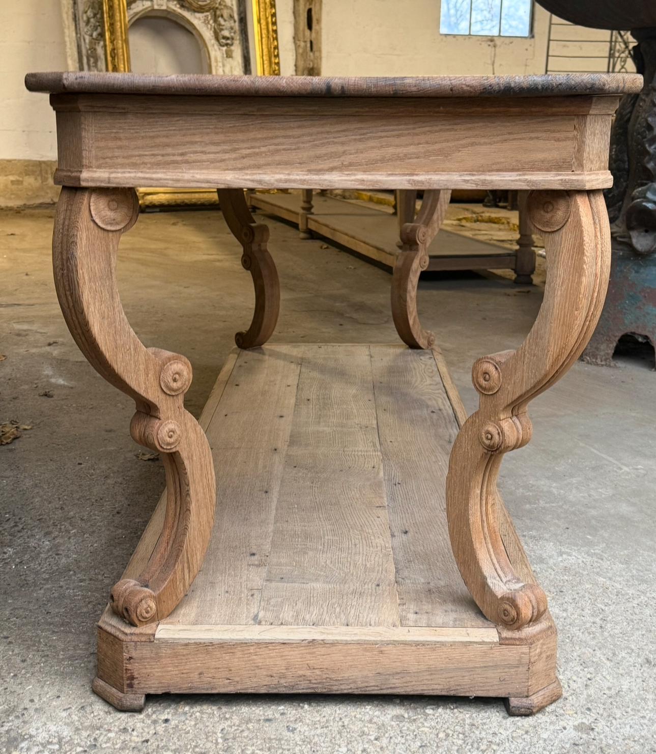 Antique French Bleached Oak Shop Console Table For Sale at 1stDibs