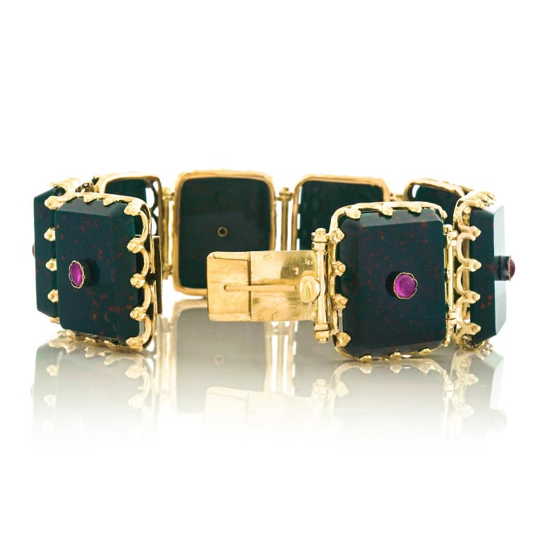 Antique French Bloodstone and Ruby-Set Gold Bracelet For Sale at ...