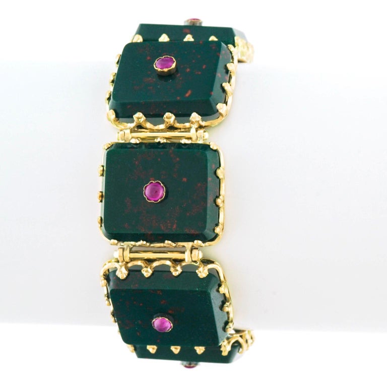 Antique French Bloodstone and Ruby-Set Gold Bracelet For Sale at ...