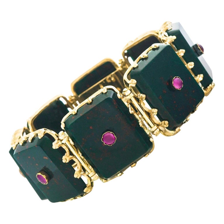 Antique French Bloodstone and Ruby-Set Gold Bracelet For Sale at ...