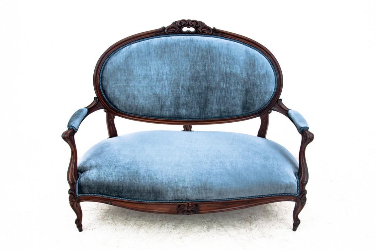 Antique French Blue Sofa in Louis XV Style Restored For Sale at 1stDibs