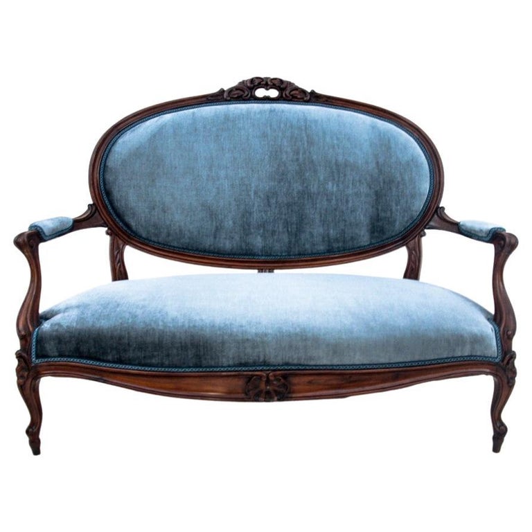 Antique French Blue Sofa in Louis XV Style Restored For Sale at 1stDibs