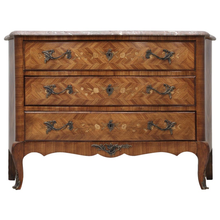 Antique French Bombé Chest or Commode with Original Marble Top at 1stDibs