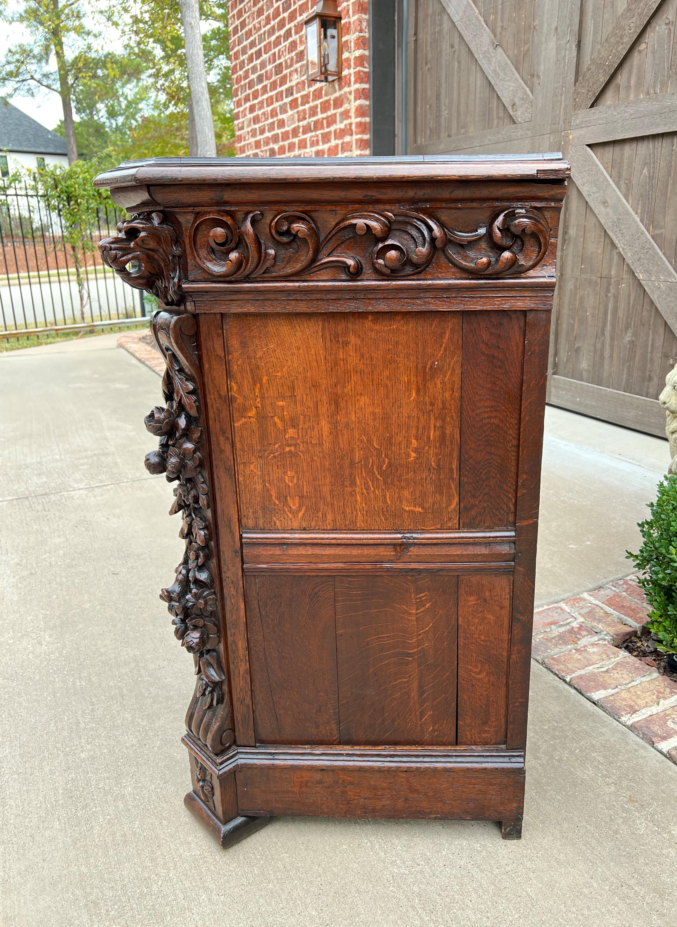 Antique French Bookcase BLACK FOREST Lion HUNT Bookcase Carved Oak 19th ...