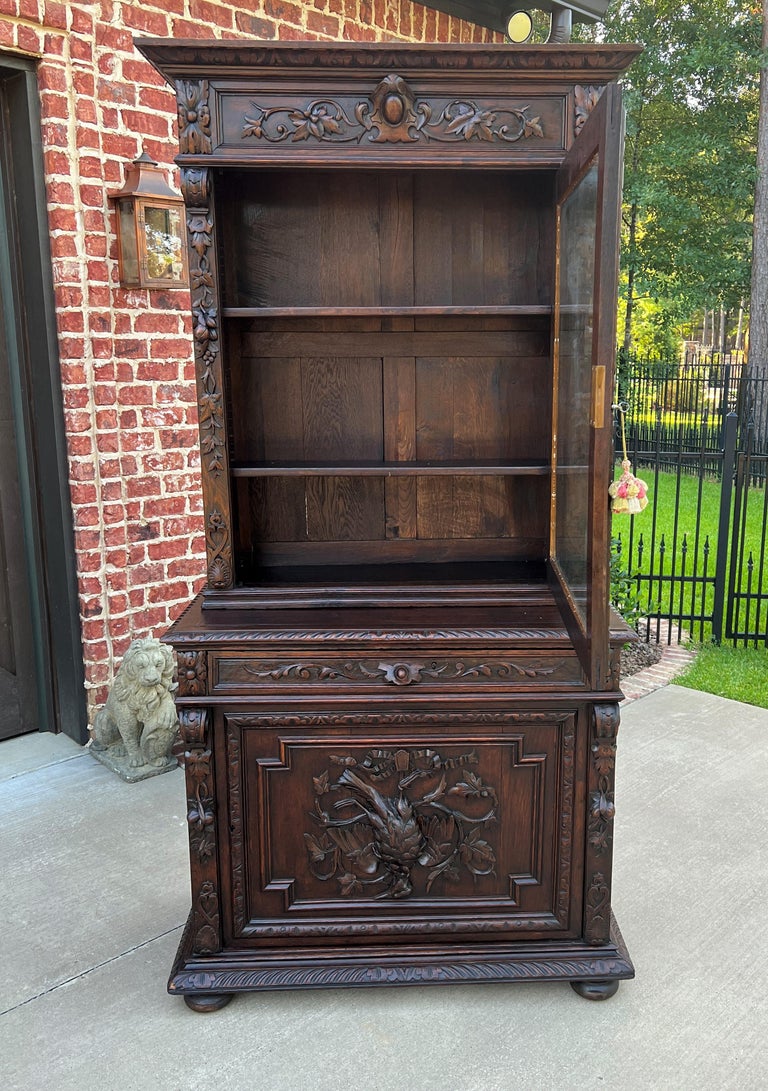 Antique French Bookcase Hunt Cabinet Display Buffet Black Forest Oak ...