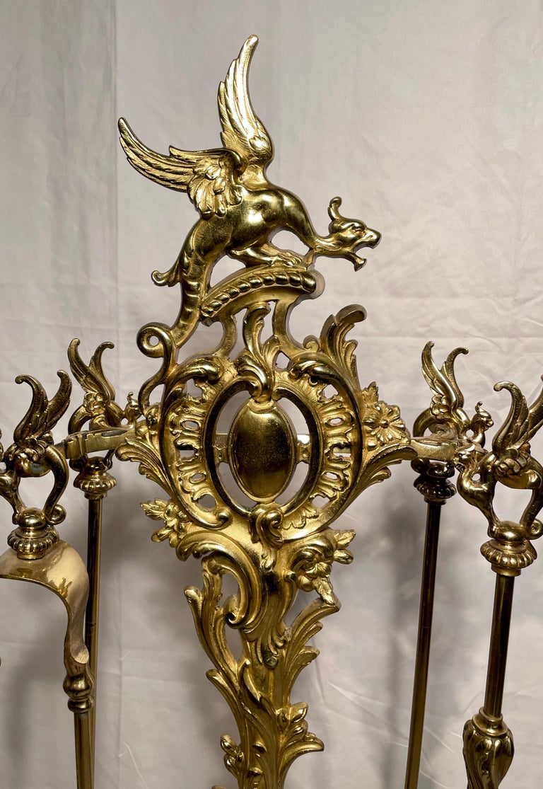 Antique French Brass Fireplace Tools and Stand, circa 1890 For Sale at ...