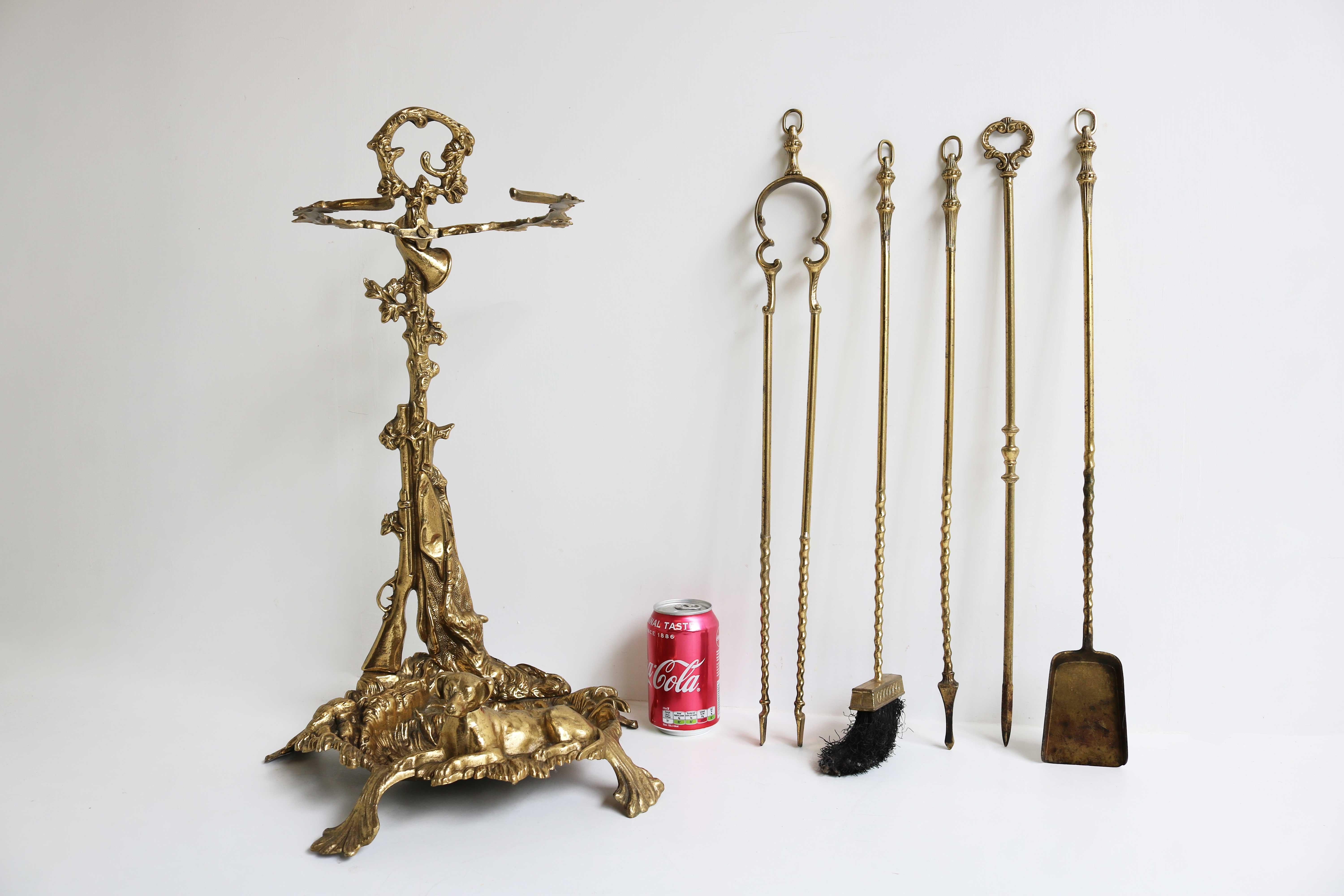 Antique French Brass Hunting Motif Fireplace Tools Set 1900s Hunting ...