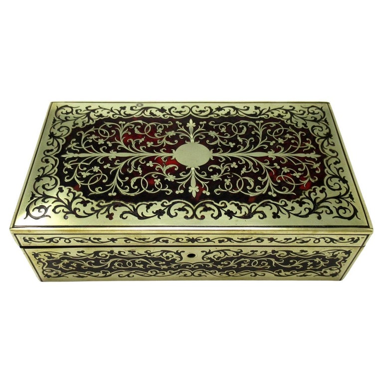 Antique French Brass Inlaid Ebony Boulle Mahogany Jewellery Trinket Box ...